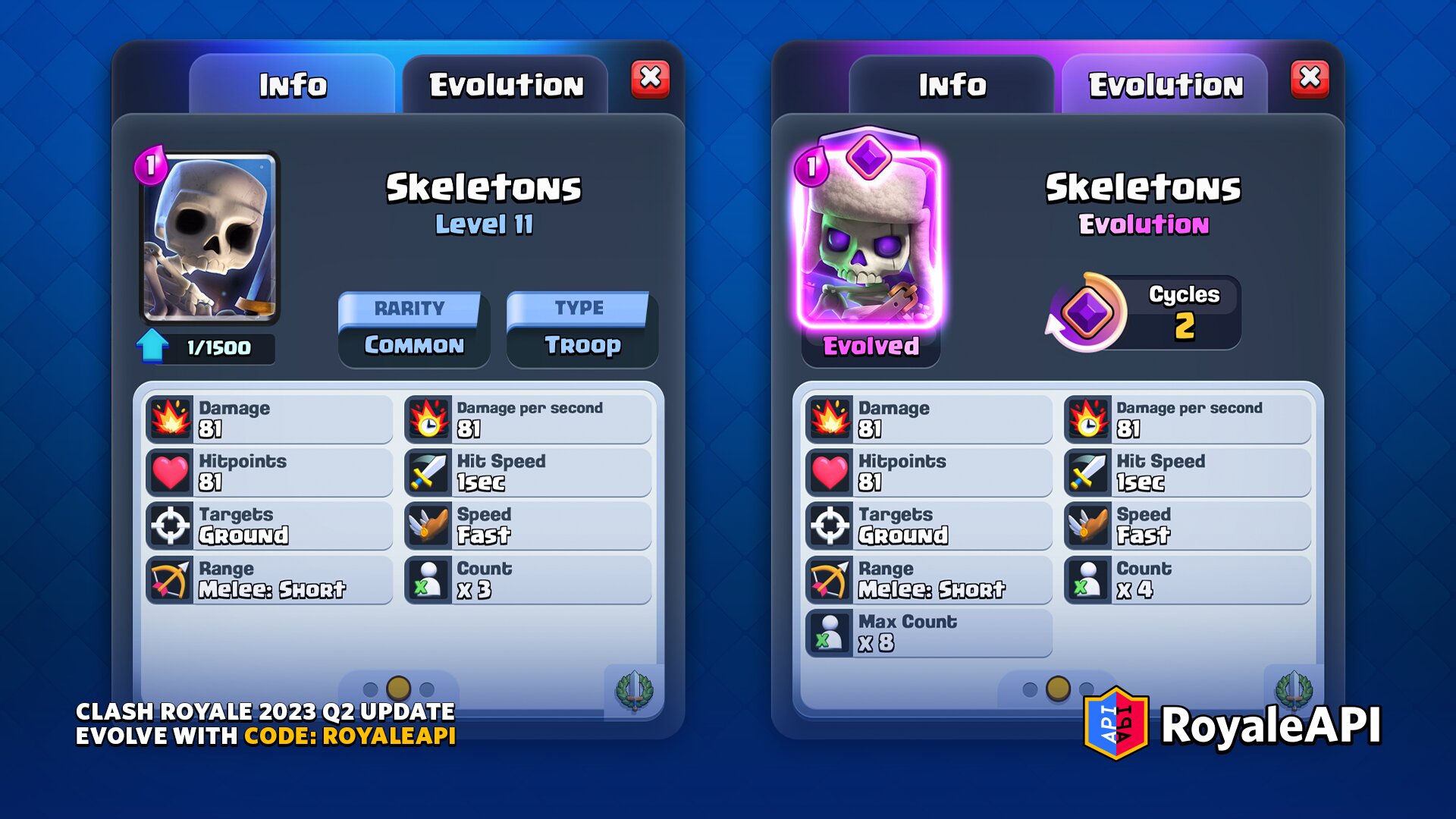 Evolved Skeletons 2023 Q2 Summer Update Clash Royale News Blog Royaleapi